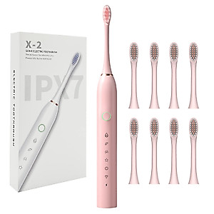 HAXAYOLO Rechargeable Electric Toothbrush , Waterproof Whitening Electric Tooth Brushes with 8 Brush Heads for Adults and Kids, Whitening Toothbrush with 6 Cleaning Modes and Smart Timer(Pink)