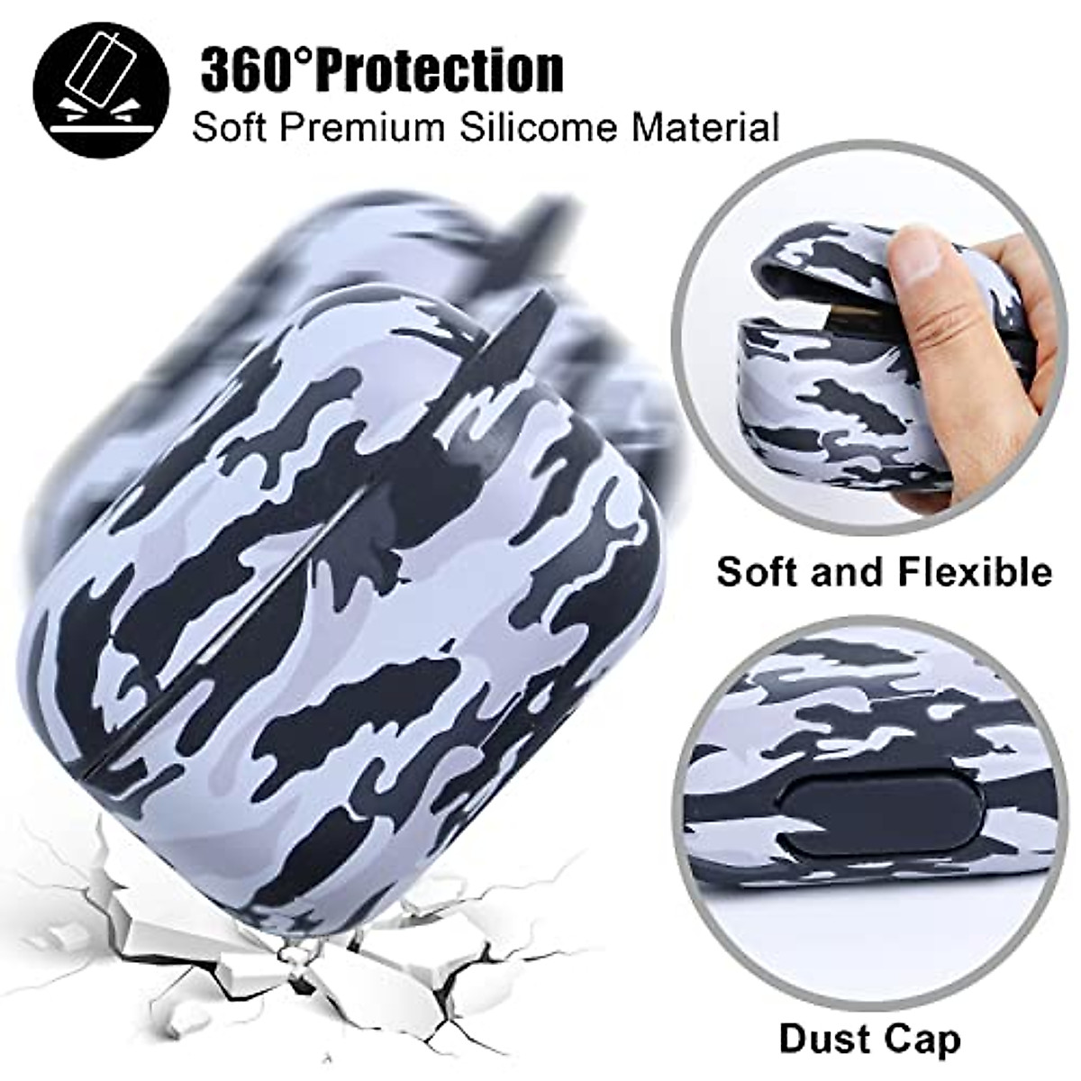 AGAOSH for Airpods Pro Case Cute Cover with Keychain,Full Protective Camo Color Silicone Airpod Case for Women Men Girl, Compatible for Air pods Pro Wireless Charging Case,Front LED Visible camo