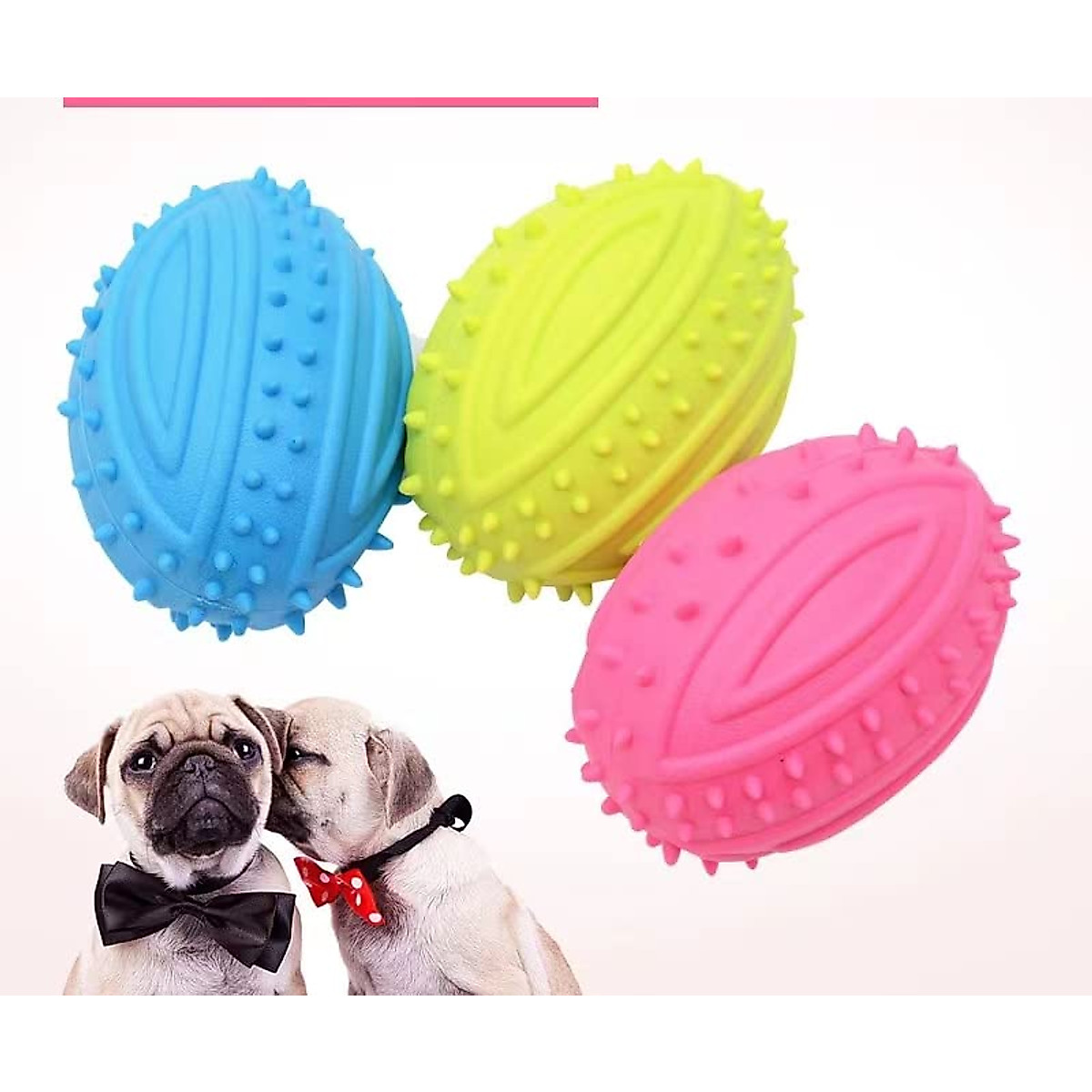 SEYNUR 3 Pcs Pet Dog Ball Fetch Ball Chew Toys,Rubber Rugby Ball Football for Small Dogs