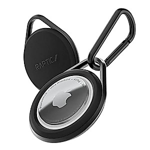 Raptic Link Case Compatible with Apple AirTags, Keychain Air Tag Case Holder, Protective Machined Aluminum Case with Silicone Lining, Detachable Carabiner, Black/Silver
