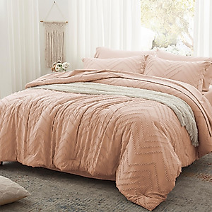 Anluoer Twin Comforter Set, Pink Tufted Bed in a Bag 5 Pieces with comforters and Sheets, All Season Bedding Sets with 1 Comforter, 1 PillowShams, 1 Pillowcases, 1 Flat Sheet, 1 Fitted Sheet