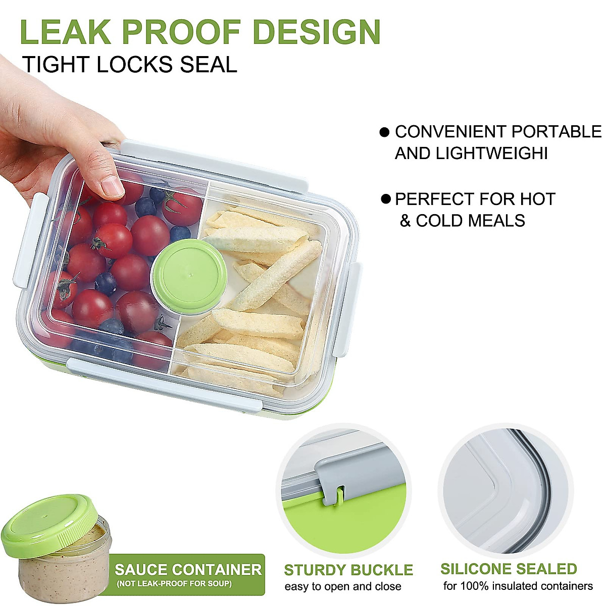 shopwithgreen 3 Pack Salad Food Storage Container + 8 Pack Bento Lunch Box, Food Prep Storage Containers with Lids, Reusable Microwave and Dishwasher Safe for School Work Travel Camp, BPA Free