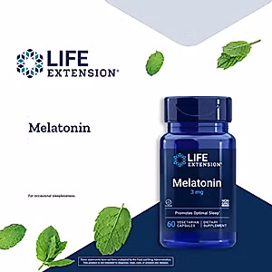 Life Extension Melatonin 3 mg – Sleep Supplement – For Restful Sleep, Circadian Rhythms, Anti-Aging, Hormone Balance and Cognitive Health - Gluten-Free – Non-GMO –60 Vegetarian Capsules