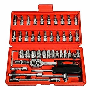 JTSQ 46Pcs 1/4" Ratchet Wrench Combination Package Socket Tool Set Auto Car Repairing Tool box Tool set Tool kit Multi tool Tool organizer Tool box organizer Hand tools Tool storage Home improve