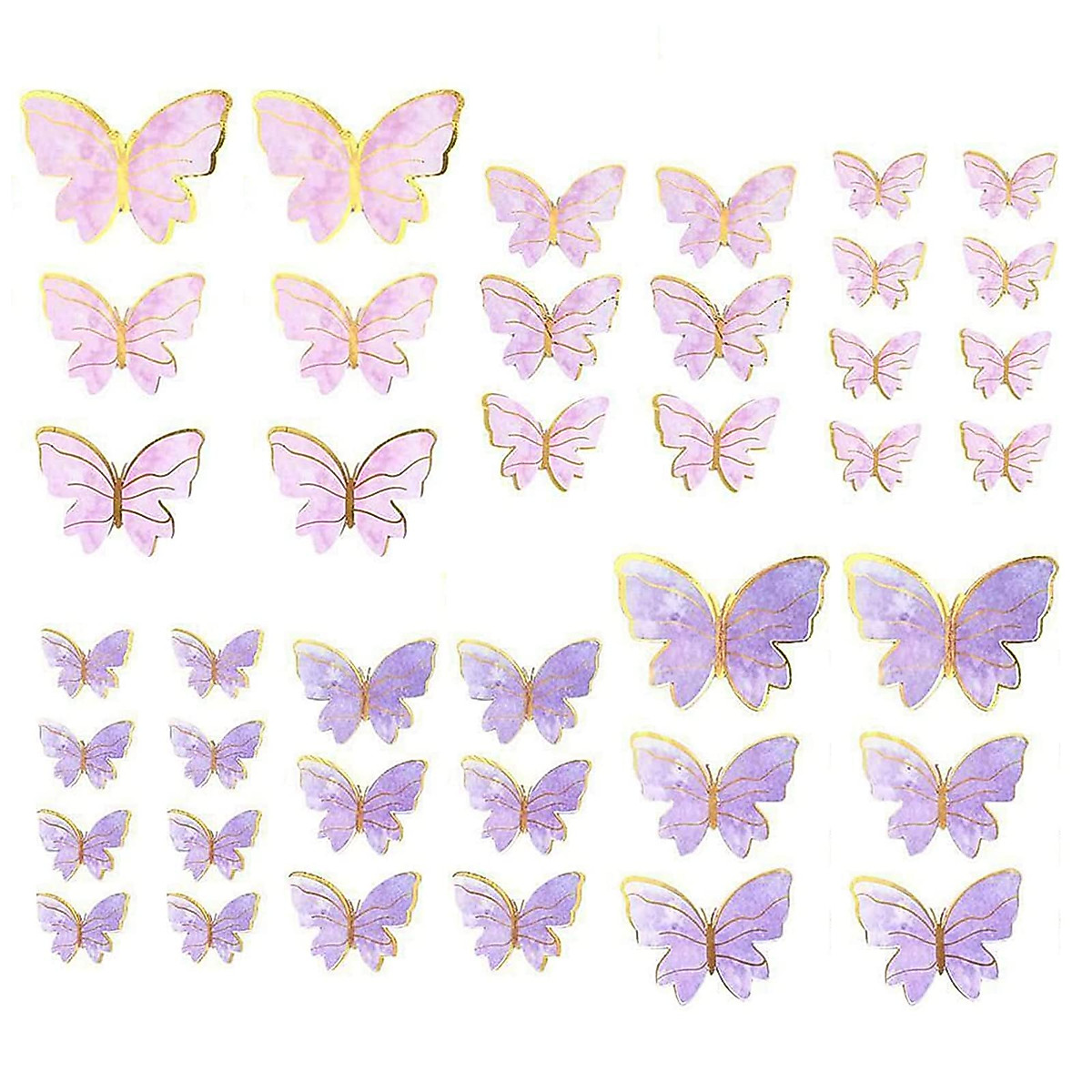 40Pcs Glitter Butterfly Decorations Supplies Golden 3D Butterfly Birthday Cake Toppers Rainbow Cupcake Toppers Butterfly Wall Stickers Room Decorations