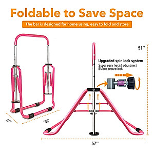 Safly Fun Gymnastics Bar for Kids, Adjustable Height Horizontal Bar Foldable Gymnastic Junior Training Bar Kip Bar for Home Using Gymnastics Equipment Indoor