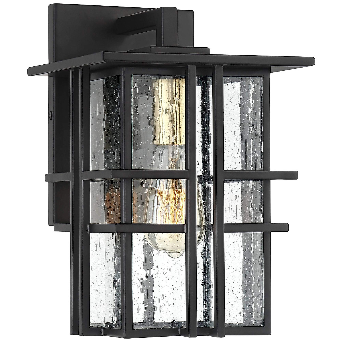 Possini Euro Design Arley Modern Outdoor Wall Light Fixture Black Geometric Frame 12" Seedy Glass for Exterior Barn Deck House Porch Yard Patio Outside Garage Front Door Garden Home Roof Lawn