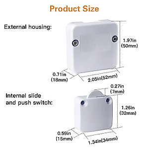 Helunsi Cabinet Door Lamp Switch, 2 Pack Door Switches for Closet Light, ON Off Normally Closed Wardrobe Touch Activated Switch, for Open Close Sliding Pressure Doors Drawers Automatic Switch - White