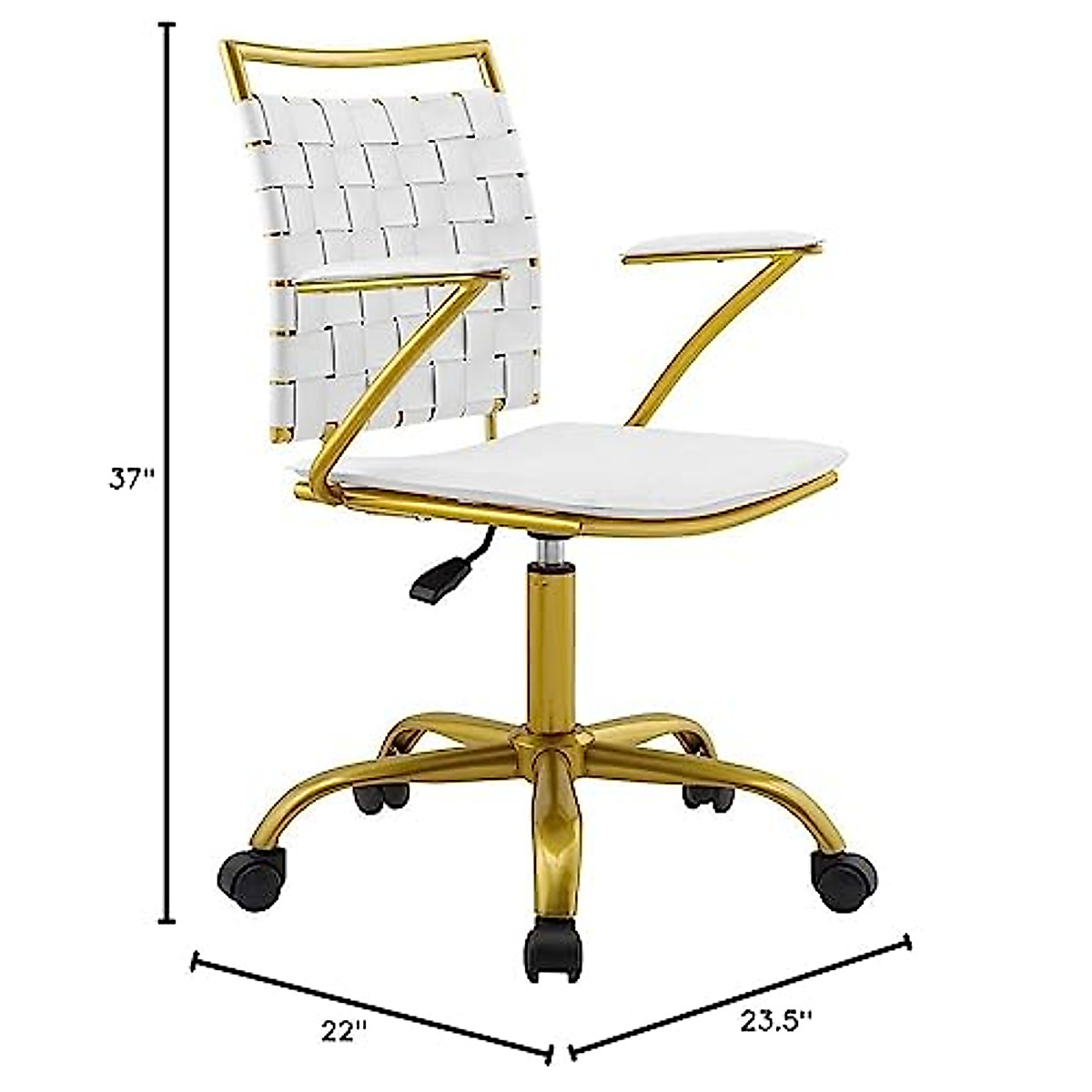 Modway Fuse Webbed Back Faux Leather and Gold Metal Adjustable Office Chair, White