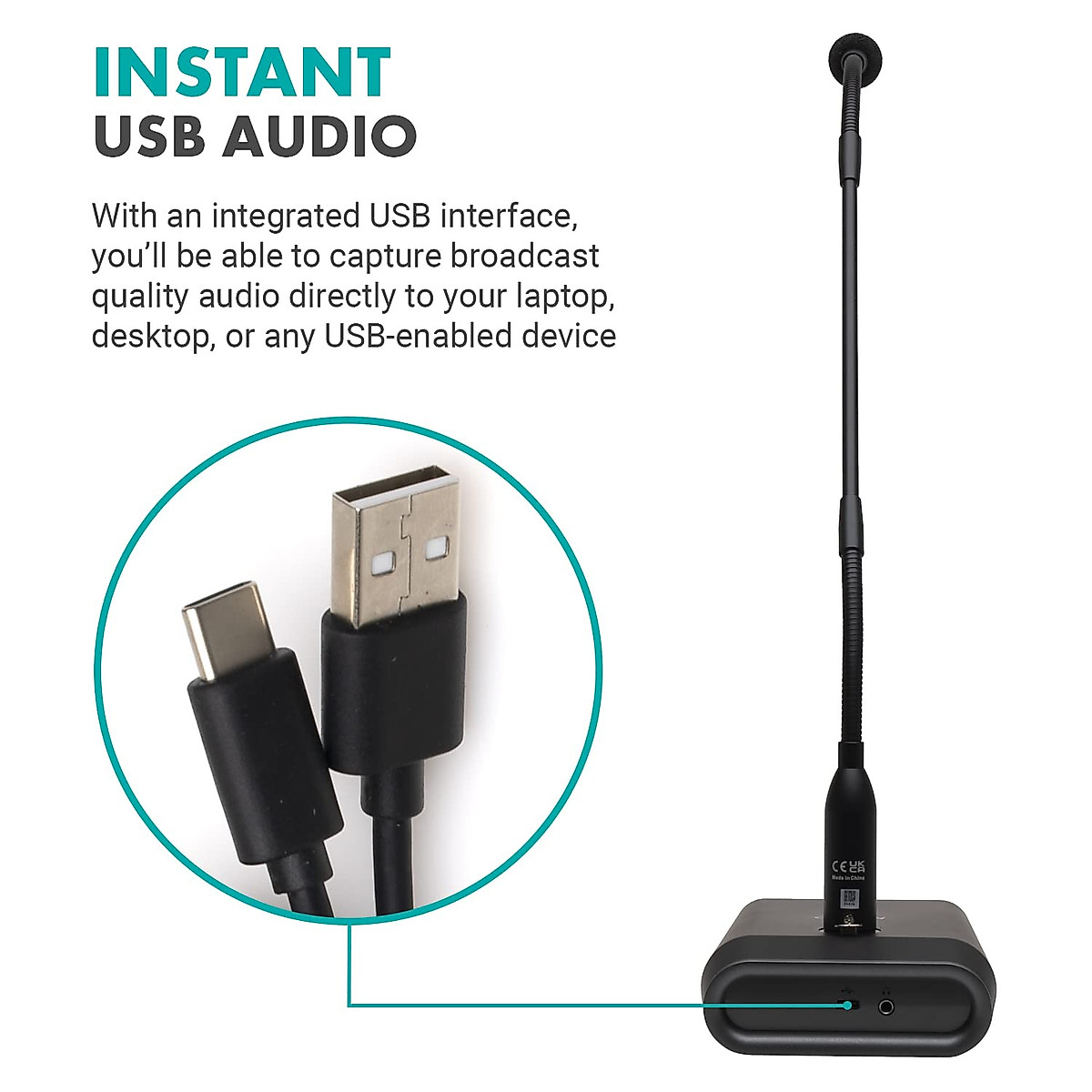 Movo GM-5 Professional 18-inch Gooseneck Microphone with USB Interface Stand, One-Touch Mute- USB Podium Microphone with Stand for Conferencing, Live Events, Streaming - USB Computer Mic for Mac, PC