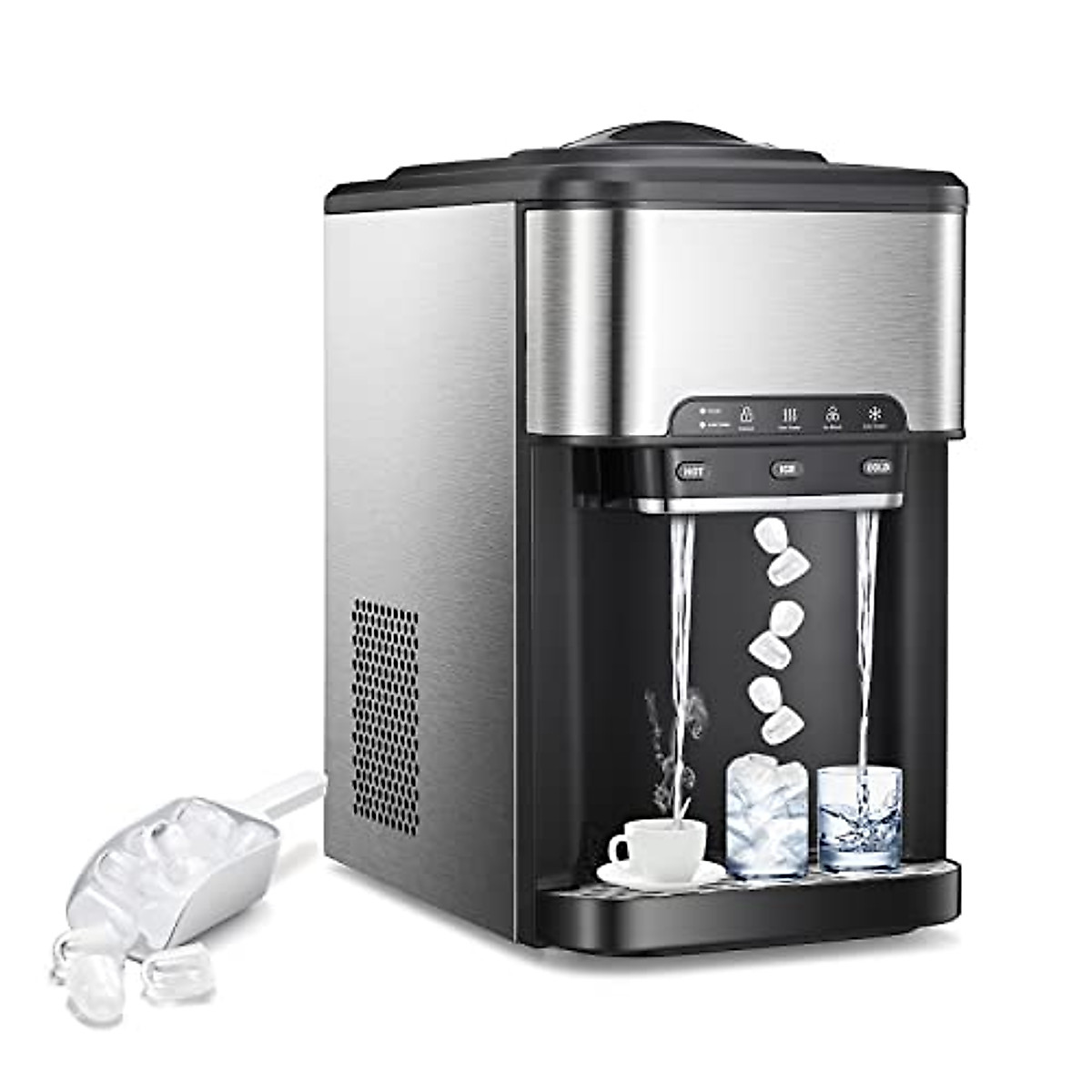 Antarctic Star 3-in-1 Water Cooler Dispense with Built-in Ice Maker, 3 Temperature Settings - Hot, Cold & Ice Holds 3 - 5 Gallon Bottles for Home, Kitchen,School, ETL(Stainless Steel)
