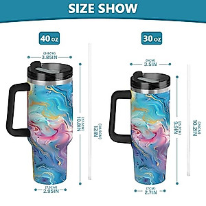 SEHANY Colorful Marble Pattern 40Oz Tumbler with Lid and Straw, Double Vacuum Stainless Steel Insulated Sports Water Bottle Cup Holder Friendly Leak-Proof Travel Coffee Cup for Iced Drink