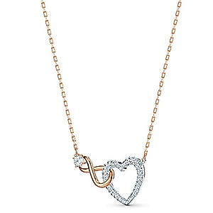 SWAROVSKI Infinity Necklace and Stud Pierced Earrings Set with Clear Crystal Pavé and Mixed Metal Plated Finish in Infinity and Heart Design