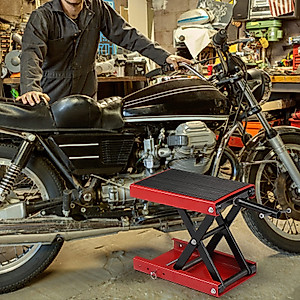 TUFFIOM Motorcycle Scissor Lift Jack w/Rubber Top Surface & Safety Pin, Height Adjustable Steel Center Hoist Crank Stand for Motorcycle Repair Maintenance, 1100LBS Weight Capacity