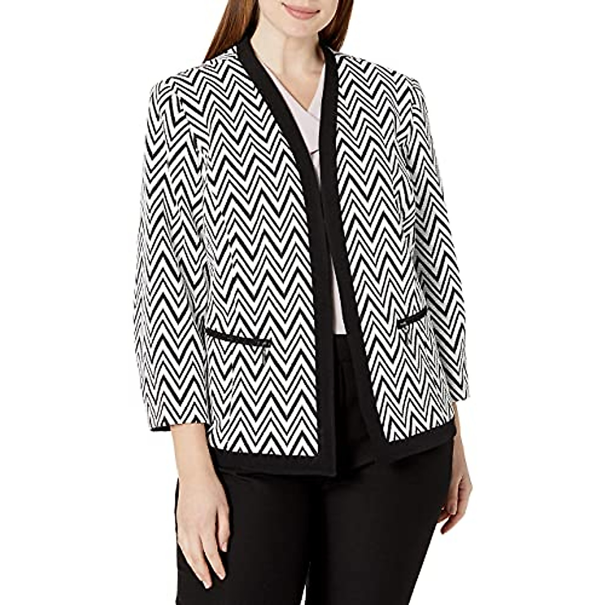 Kasper Women's Zig ZAG Knit Fly Away Jacket, Black Multi, 16