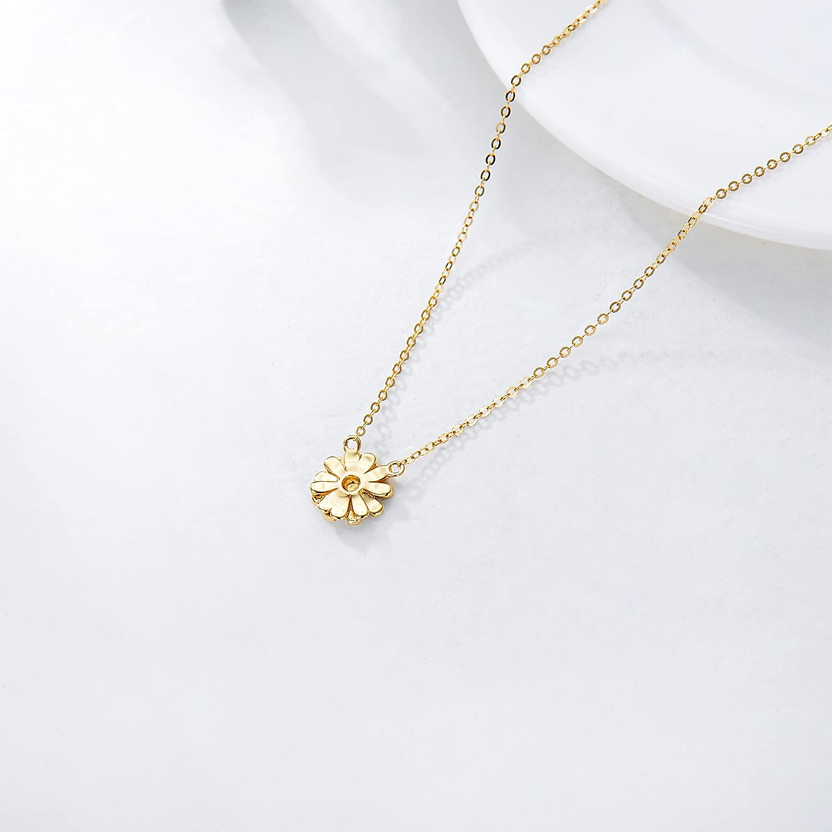 WSX 14K Daisy Necklace for Women White Daisy charm Pendant for Her Fine Jewelry Birthday Gift, 16+1+1 inches