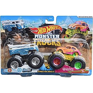 Hot Wheels Monster Trucks Drag Bus Vs Volkswagen Beetle, Demolition Doubles