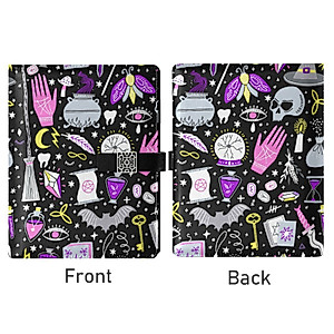 Magic Witch Halloween Skull A5 Refillable Notebooks Journals, 6-Ring Binder Hard Cover Journal PU Leather Notebook Diary with Pockets & Pen Holder Loop