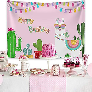 Mocsicka Llama Happy Birthday Backdrop oh La Llama Cactus Theme Birthday Background A Whole Llama Fun Birthday Party Cake Table Decoration Photo Booth Props (7x5ft)