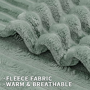 RECYCO Fleece Throw Blanket for Couch, Super Soft Cozy Fuzzy Decorative Blankets and Throws with Striped Pattern for Sofa, Lightweight Ribbed Plush Sage Green Throw Blanket for Bed 50"x60"
