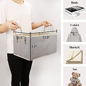 LoforHoney Home Bundle- Storage Bins with Lids Light Gray XLarge 2-Pack, Storage Bins with Cotton Rope Handles Light Gray Large 2-Pack