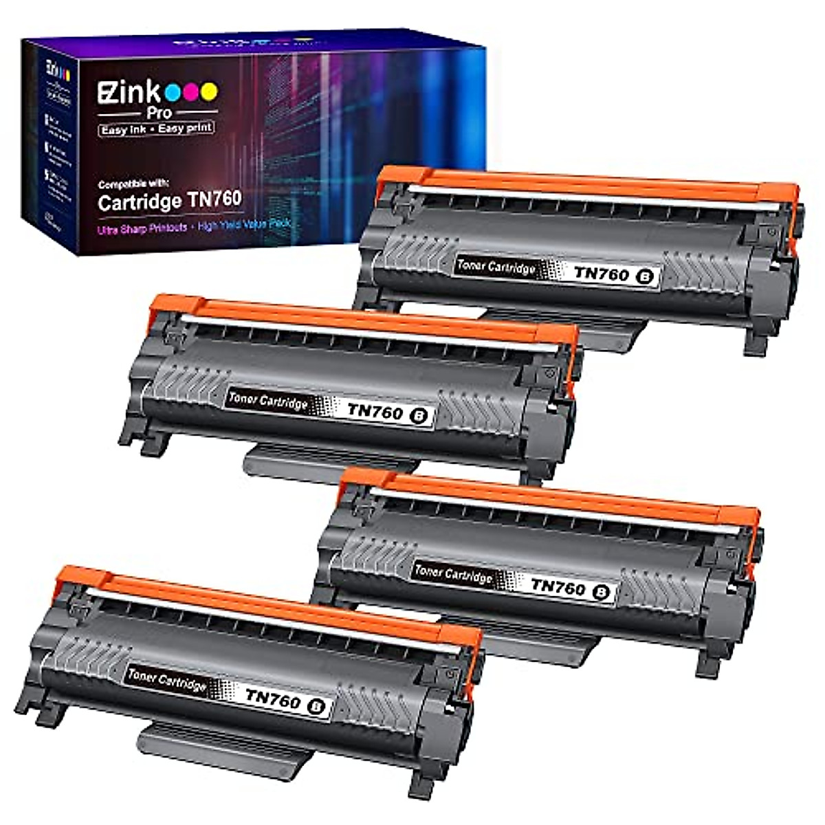 E-Z Ink Pro Compatible Toner Cartridge Replacement for Brother TN760 TN-760 TN730 to Use with HL-L2350DW HL-L2395DW HL-L2390DW HL-L2370DW MFC-L2750DW MFC-L2710DW DCP-L2550DW (Black,4 Pack)