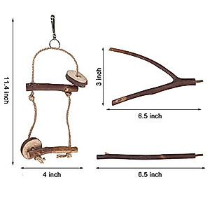 Bird Parrot Perch Stand Set - 10 Pcs Natural Wood Fork Perch Rod Stand and 2 Pcs Vine Ball for Parrot Cage Accessories