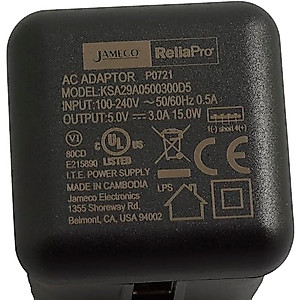 Jameco ReliaPro 5V 3A (3000mA) Compact Wall Adapter Power Supply with USB Port Output Foldable Terminals Charger
