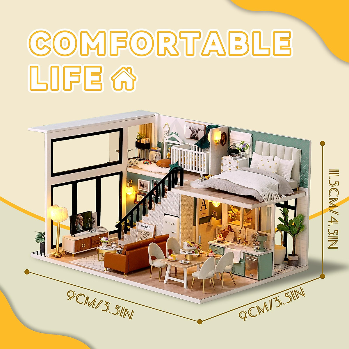 Flever Dollhouse Miniature DIY House Kit Creative Room with Loft Apartment Scene for Romantic Artwork Gift (Comfortable Life)