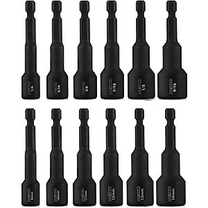 NEIKO 10250A Magnetic Hex Impact Nut Driver Set, 12-Piece Driver Bit Set for Drill, Cr-V Steel, 1/4" Quick-Change Hex Shank Nutsetters, Impact Rated SAE & Metric Master Impact Driver Socket Set