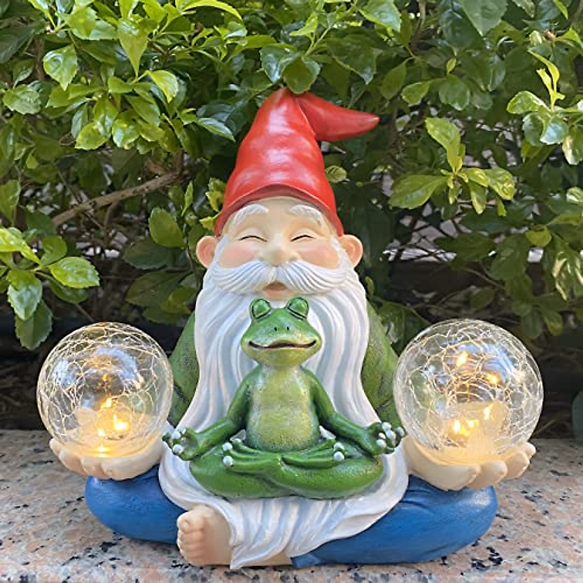 REYISO Solar Garden Sculptures & Statues,Outdoor Summer Gnomes Statues with Yoga Frog,Zen Solar Gnomes Decorations for Yard Lawn Patio Pathway, Funny Garden Decor Gnomes Statue Gifts