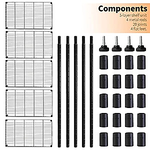 Mogusier 2Pcs Wire Shelving Rack Adjustable 5-Tire Metal Shelf Storage Rack 23.6 x14x59 in Kitchen Bathroom Steel Storage Organizers