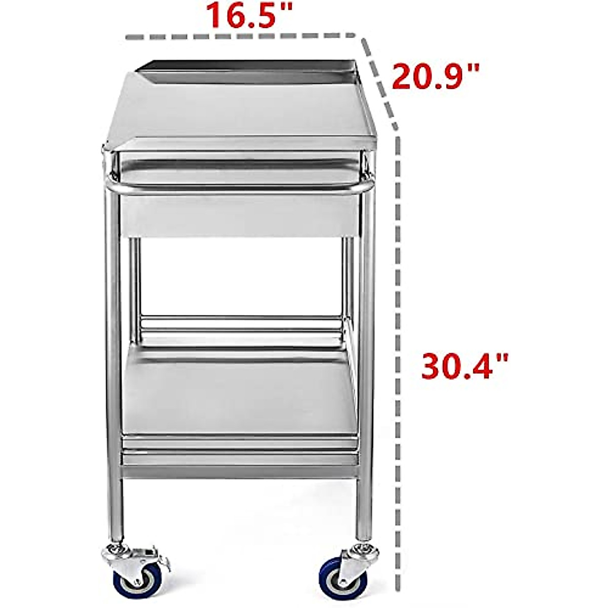 TFCFL 2-Layer Lab Cart, Stainless Steel, 20.9" x 16.5" x 34", 28kg, 4 Lockable Wheels, Omnidirectional, Wide Applications