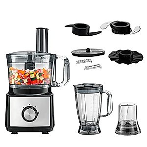 Kognita Blender and Food Processor Combo, 500W 8 in 1 Smart Kitchen Blender with 2 Speeds, 4 Stainless Steel Blades, Dough Blade and Emulsifying Disc for Chopping,Kneading,Shredding and Slicing - 6-Cup Bowl,Silver