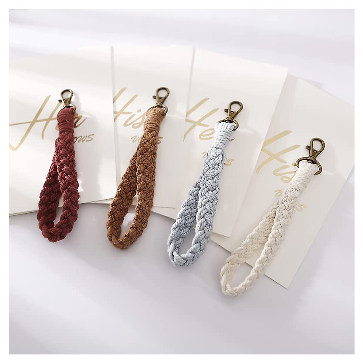2 Pcs Boho Macrame Keychain Bracelet Handmade Wristlet Keychain Keyring Holder Wrist Lanyard for Women(2)