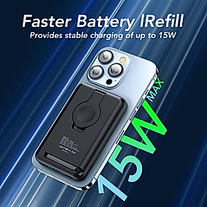 3 in 1 Wireless Charging Station,5000mAh Fast Foldable Portable Charger Battery Pack USB C Power Bank for MagSafe,for iPhone 15 14 13 12 Series/Apple Watch/Airpods with 20W Charger Adapter (Black)