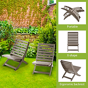 FOLAWO Adirondack Xavier Chair, HDPE All Weather Portable Storage Outdoor Chairs, Folding Fire Pit Chairs for Beach Pool Camping Fishing Campfire Patio Indoor Lawn, Supports 350 lbs (Set of 2,Brown)