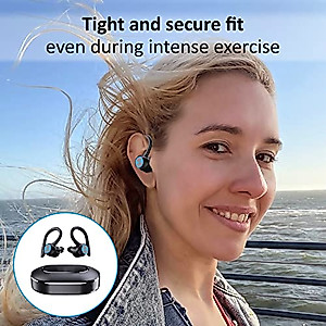 Wireless Earbuds Bluetooth Headphones 60H Playtime Ear Buds Bluetooth Earphones in-Ear Noise Cancelling Earbud with Mic, IPX7 Waterproof Ear Buds with Earhooks for Sports Laptop Gaming Blk