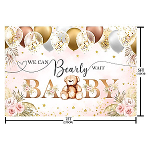 ABLIN 7x5ft Boho Bear Baby Shower Backdrop We can Bearly Wait Baby Shower Decorations Brown Balloons Flowers Bohemian Theme Photography Background Baby Shower Party Supplies
