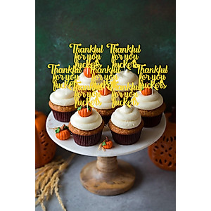 Friendsgiving Cupcake Toppers, Happy Friendsgiving Party Decorations, Thankful Cake Topper, Thanksgiving Party Decorations, TFYFXCP Thanksgiving Cupcake Toppers for Friendsgiving Decorations, 30Pcs