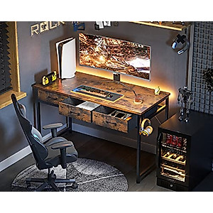 ODK 48 Inch Computer Desk with 3 Fabric Drawer, Home Office Desk Modern Work Writing Study Desk, Vintage