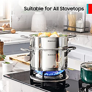 SUNHOUSE Steamer Pot for Cooking 8-inch Steam Pots with Lid, 3 Quarts Multipurpose Stock Pot Stainless Steel Steaming Pot Cookware with Handle for Vegetable, Stews, Pasta, Dumpling, Sauce, Food