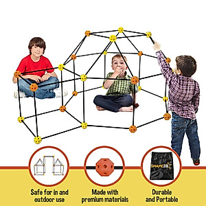 Construction Fort Building Kit 85 Pieces and Storage Bag - Build Castles Tunnels Tents Rocket- Creativity and Teambuilding - Great Discovery of Manual Skills Orange Yellow…