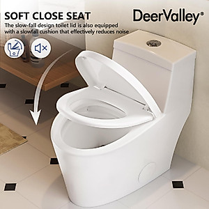DeerValley Elongated One-Piece Toilet, Dual Flushing Toilet with 17" ADA Comfortable Chair Seat, 0.8/1.28 GPF High-Efficiency Modern Toilet, White Toilet Bowl For 12" Rough-In