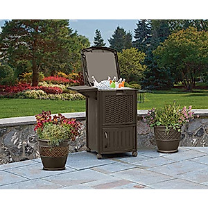 Suncast Resin 77 Quart Wicker-Look Outdoor Patio Cooler with Wheels, Dark Brown