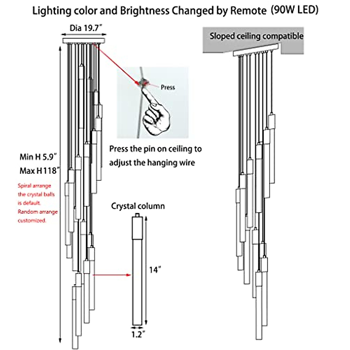 H118 18-Light Modern Chandelier LED Dimmable Light Crystal Pendant Lights Fixtures Crystal Chandeliers Flush Mounted Ceiling Light Raindrop Crystal Bubble Lights Living Room Remote Foyer Lights