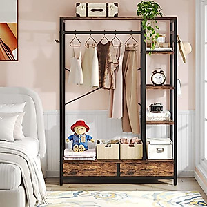 Tribesigns Freestanding Closet Organizer, 70.9" Coat Rack with 2 Drawers, Hall Tree with 6 Hooks and Shelves, Industrial Clothes Garment Rack with Hanging Rod for Entryway, Bedroom, Living Room