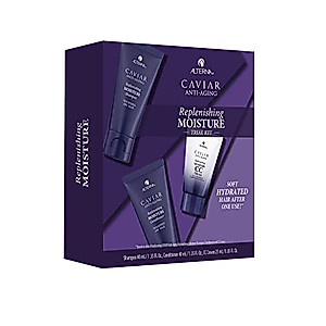Alterna Caviar Anti-Aging Replenishing Moisture Travel Kit | For Dry, Brittle Hair | Protects, Restores & Hydrates | Sulfate Free, Shampoo, Conditioner, and CC Cream