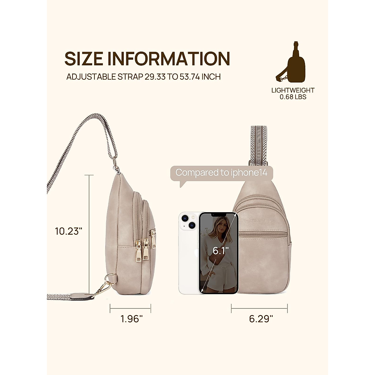 Telena Sling Bag for Women Crossbody Fanny Packs for Women Leather Sling Chest Bag with Adjustable Strap Cloud Grey