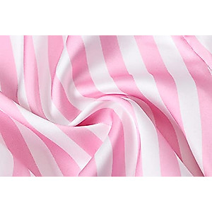 Silk Pjs for Women Set, Cute Silky Matching 2 Pcs Comfy Nightwear Button Down Sexy Soft Satin Summer Pj Short Set, D Pink Stripe, X-Small